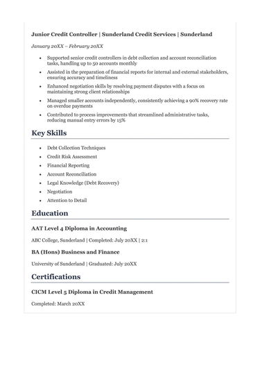 Credit Controller CV Example & Writing Tips