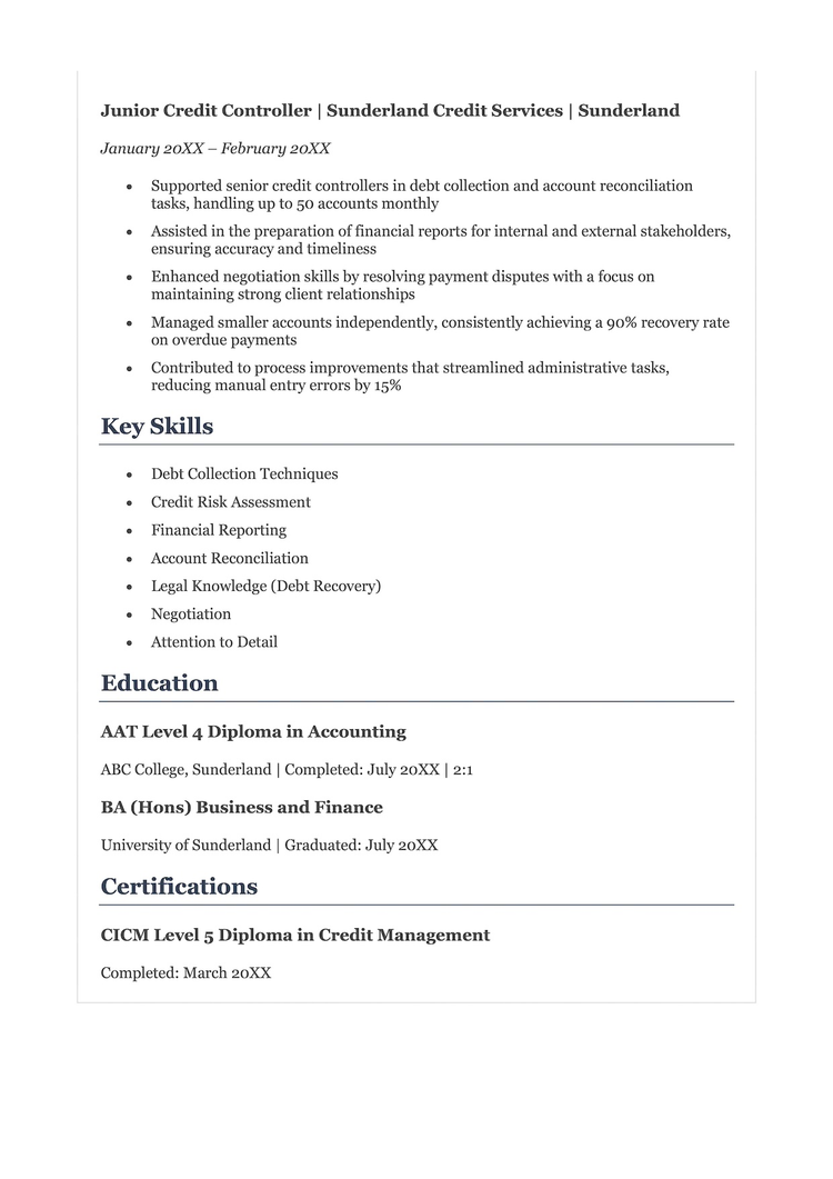 Credit Controller CV Example & Writing Tips