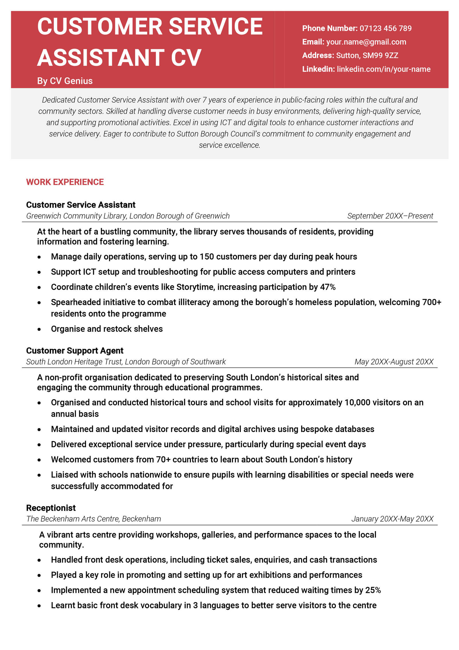 7 Customer Service CV Examples, UK Template, & Writing Tips