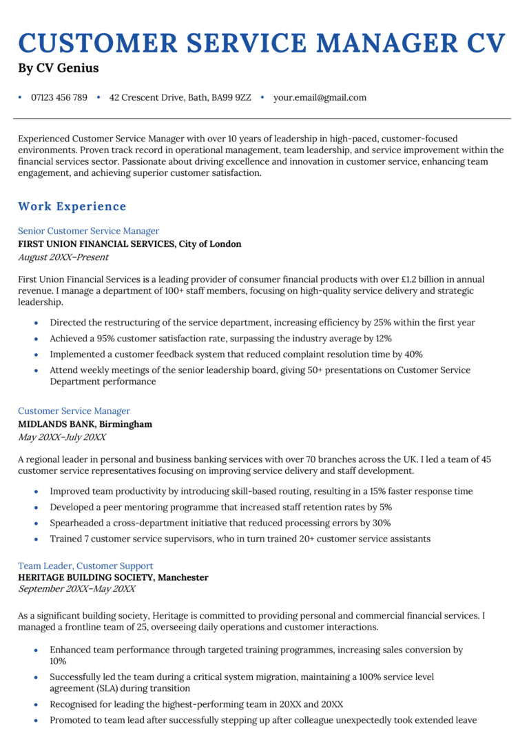 6 Customer Service CV Examples, UK Template, & Writing Tips