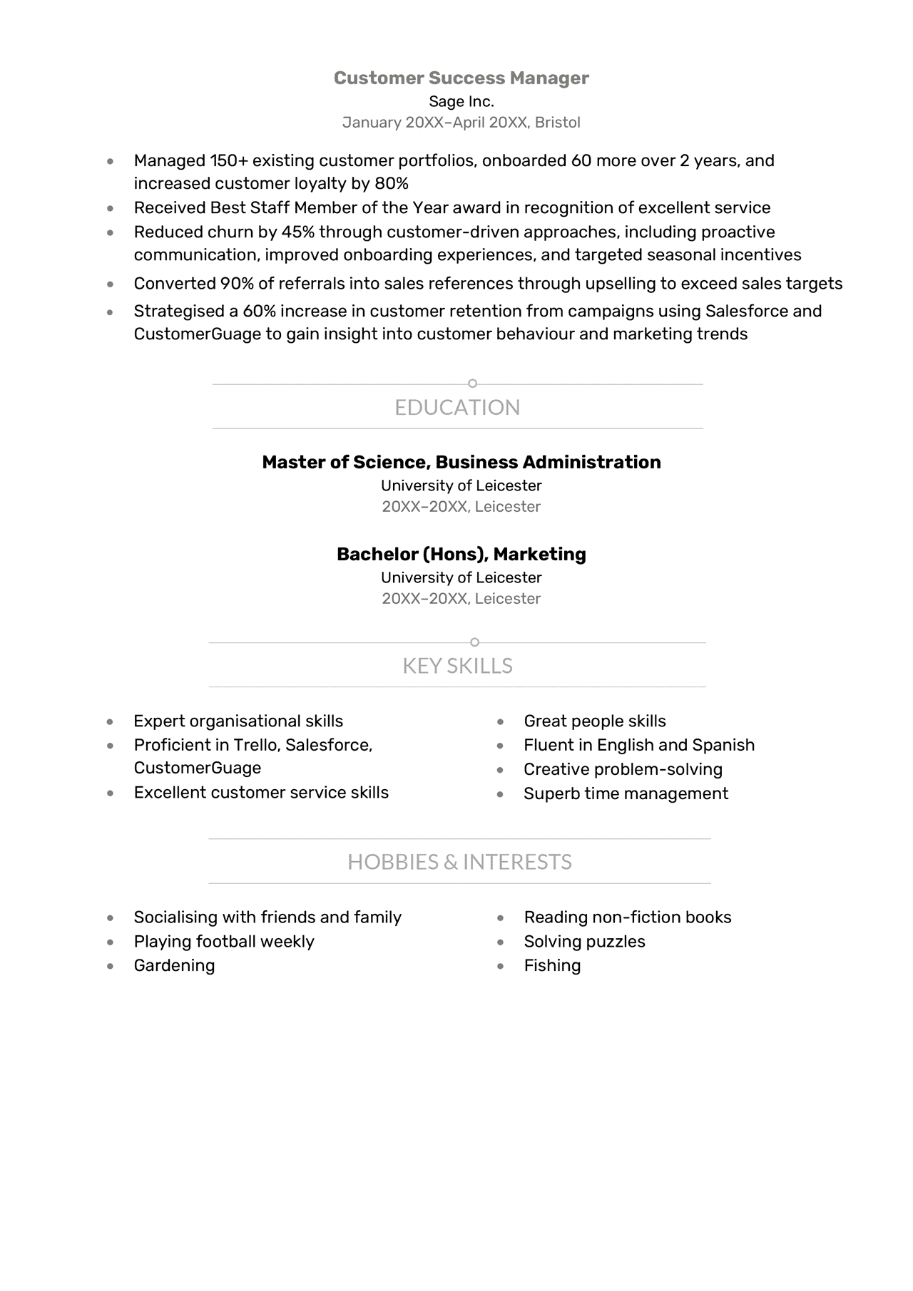 Customer Success Manager CV Example (Free Download)