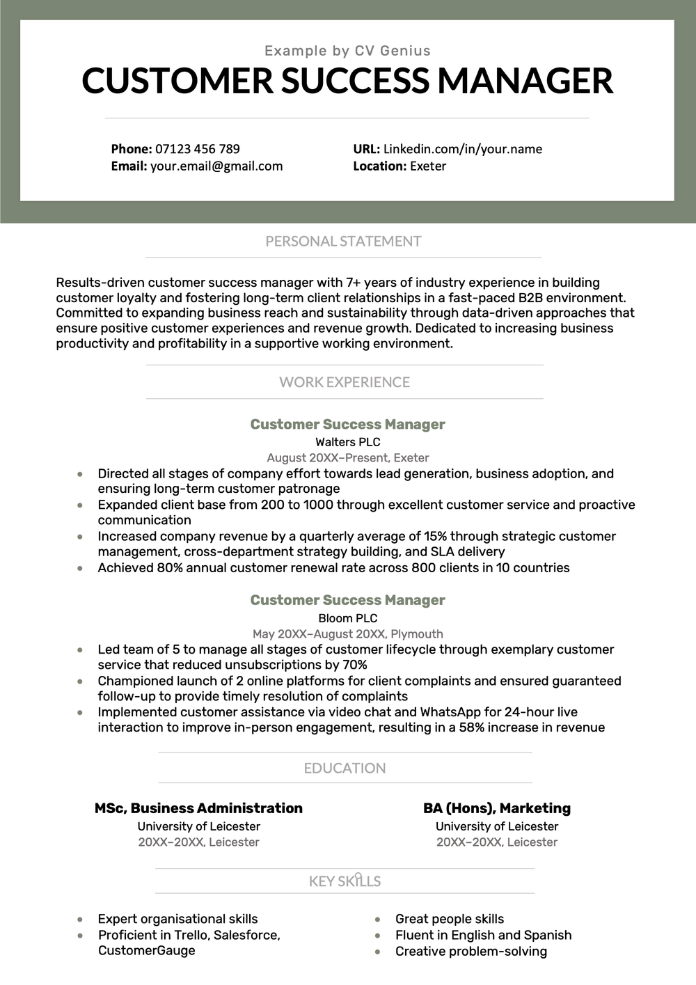 Customer Success Manager CV Example (Free Download)
