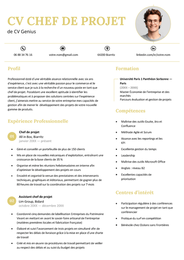 Modèle et exemples CV Chef de projet