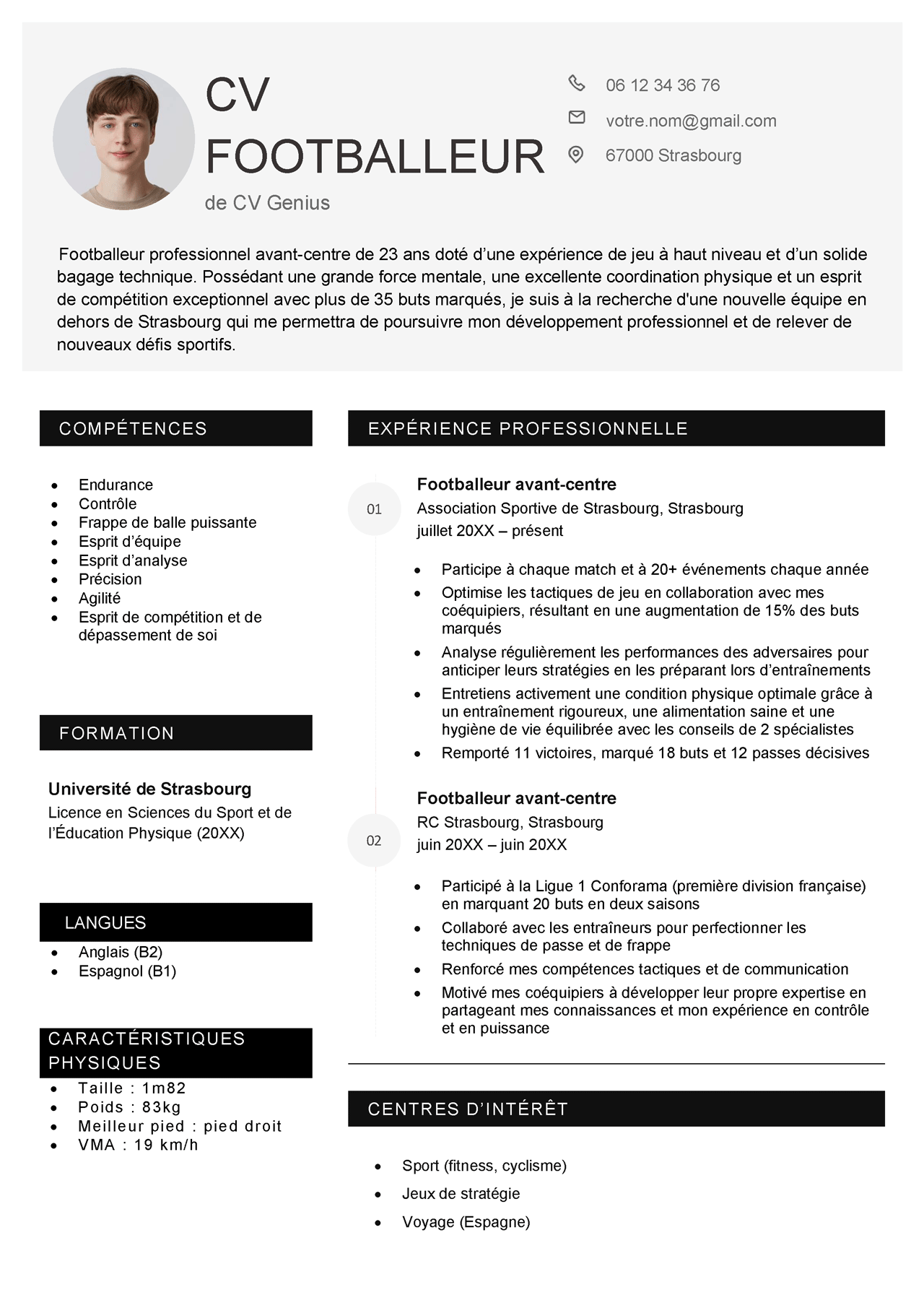 Modèle et exemple de CV footballeur + conseils
