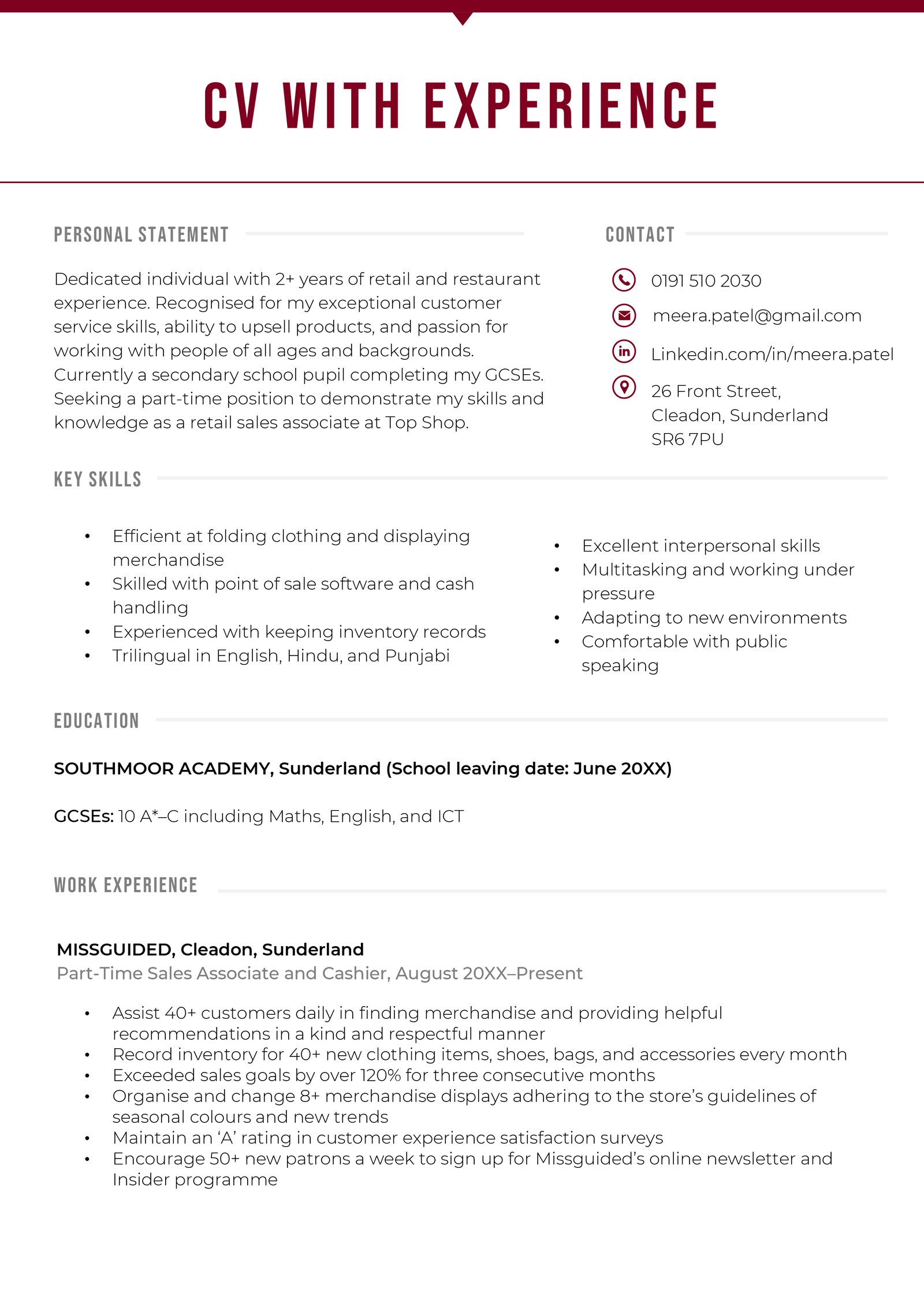 CVs for UK 16 Year Olds (Examples & Writing Guidelines)