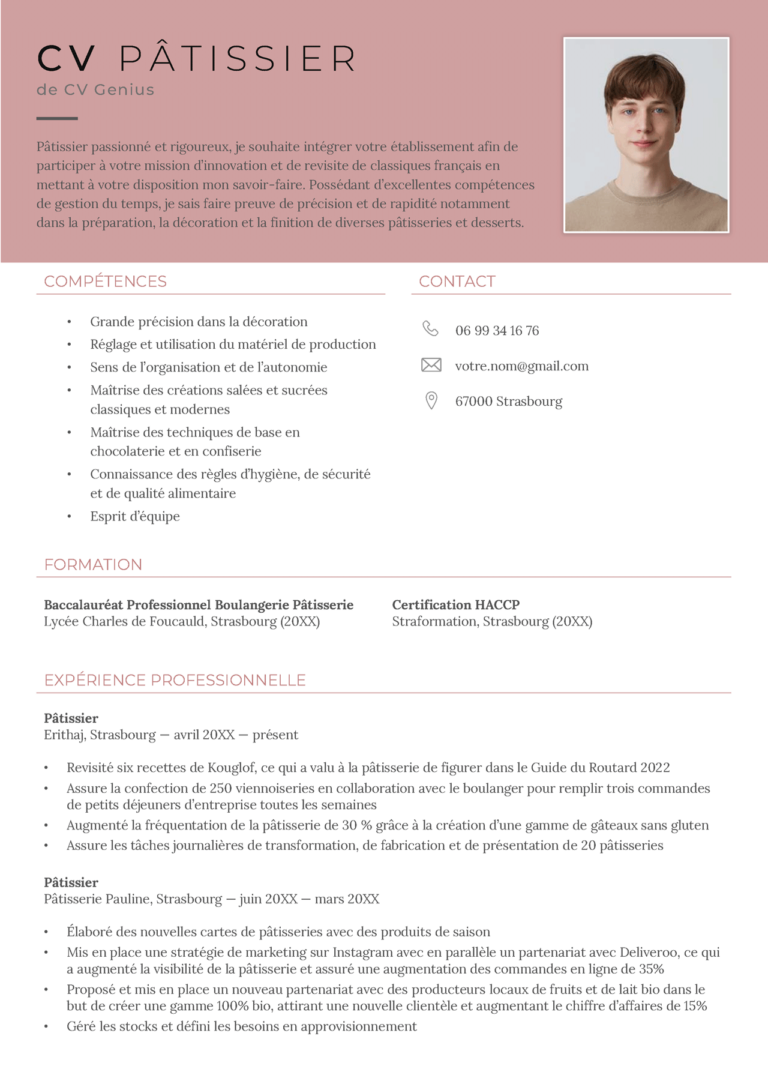 CV pâtissier – Modèle et exemple