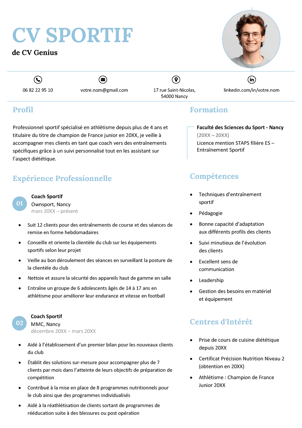 Modèle et exemple de CV sportif