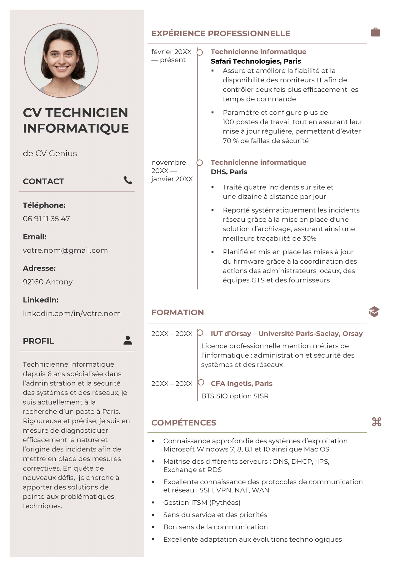 Modèle et exemple CV technicien informatique