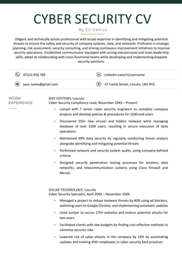 Cyber Security CV Example Word Template Free Download 