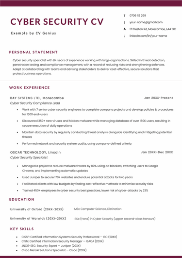 Cyber Security CV: Free Example, Template, & Guide