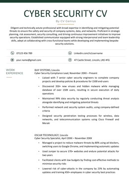 Cyber Security CV Example Word Template Free Download 
