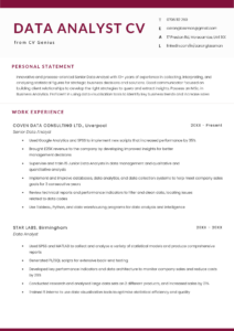 Data Analyst CV - Example & UK Template [Free Download]