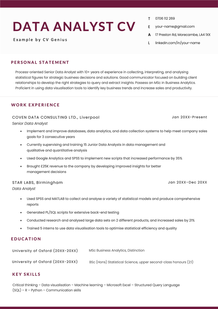 2 Data Analyst CV Examples for 2025 [Free Download]