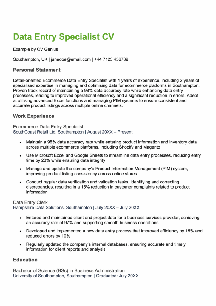 Data Entry CV Examples & Writing Tips for 2026