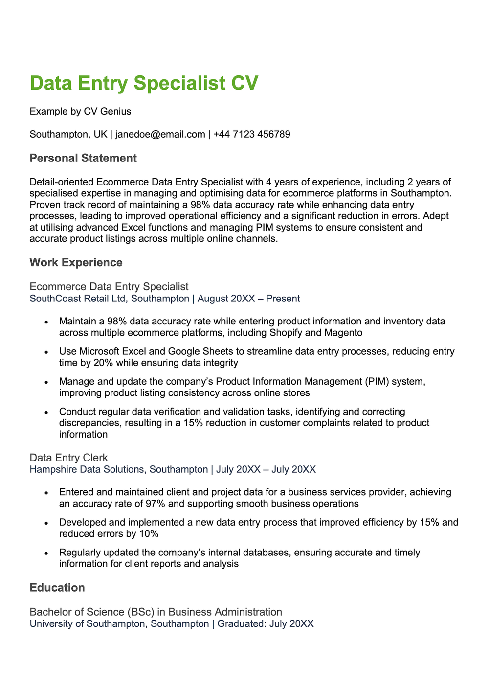 Data Entry CV Examples & Writing Tips for 2025