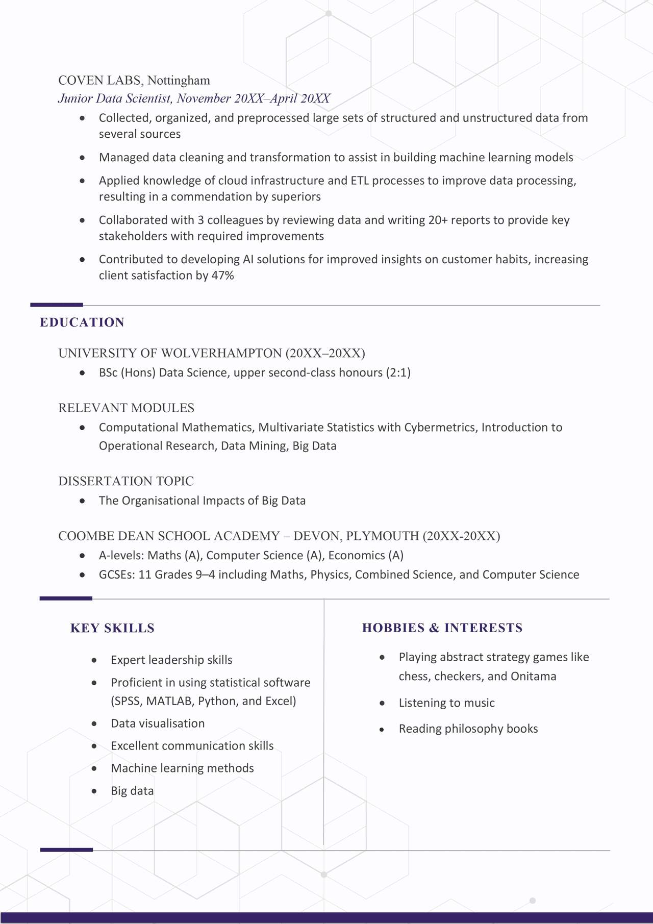 Data Science Cv Template Example And Writing Tips