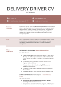 Delivery Driver CV - Example, Template & 12+ Skills to List