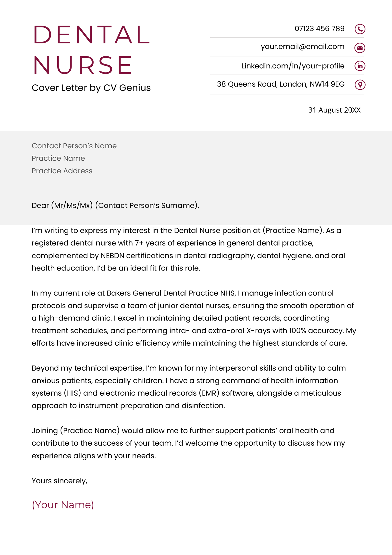Cover Letter For Dental Nurse (Example & Tips for 2026)