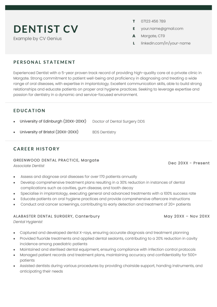 Dentist CV Example, Template, & Writing Tips for 2025