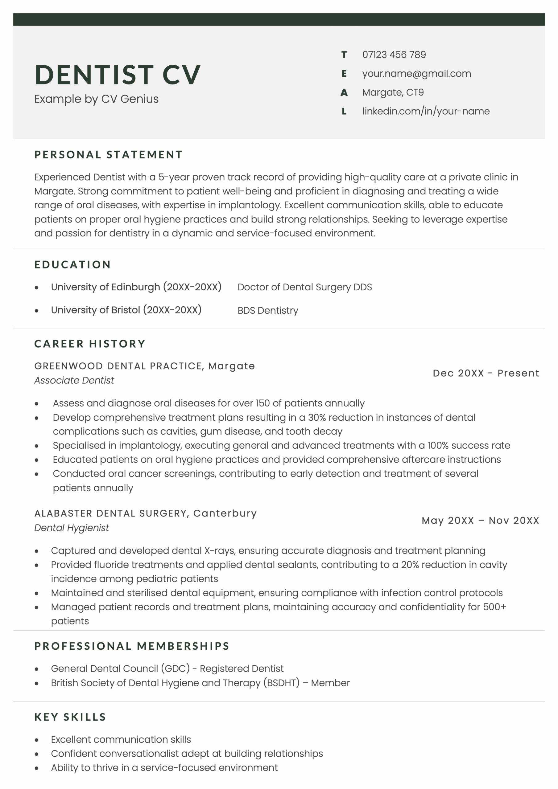 Dentist CV Example, Template, & Writing Tips for 2026