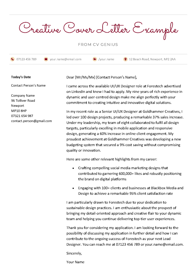 Designer Cover Letter - Examples & Template [Free Download]