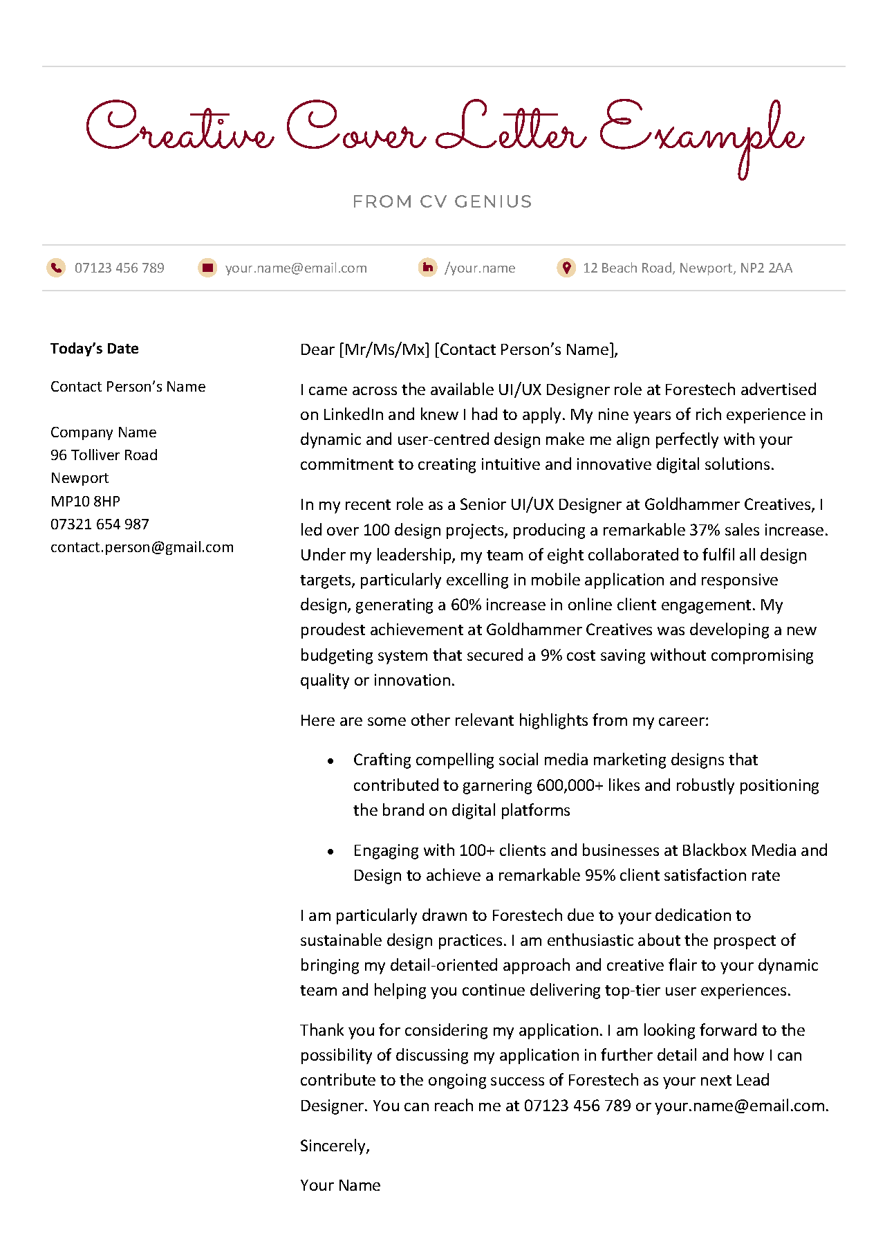 Designer Cover Letter - Examples & Template [Free Download]