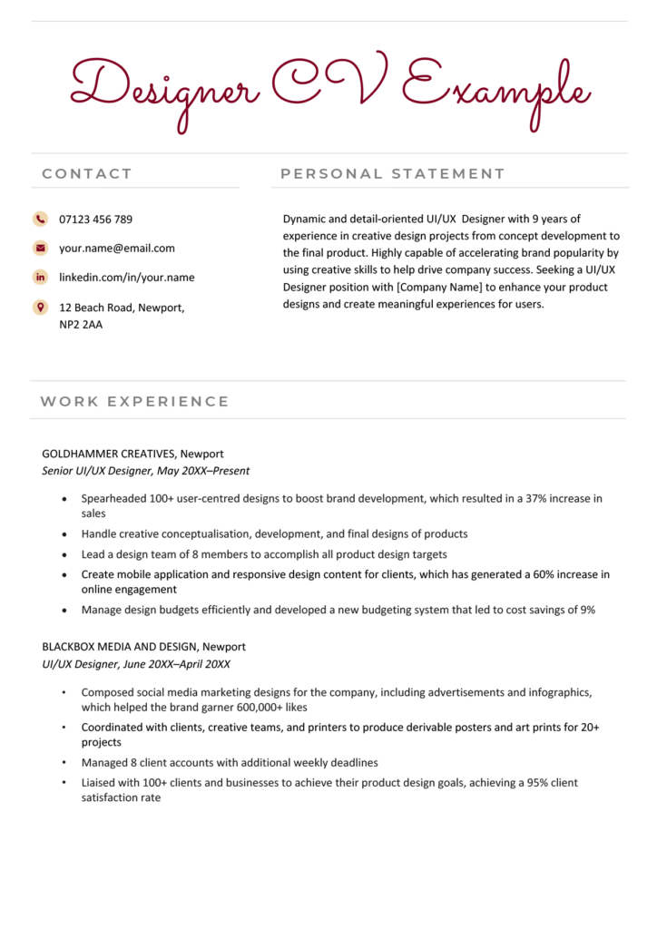 Designer CV - Example, Tips, & Free Download