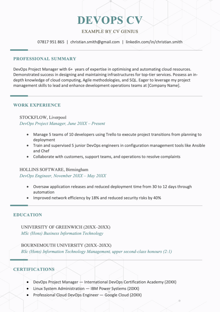 DevOps CV Example & 29 Skills for Your CV