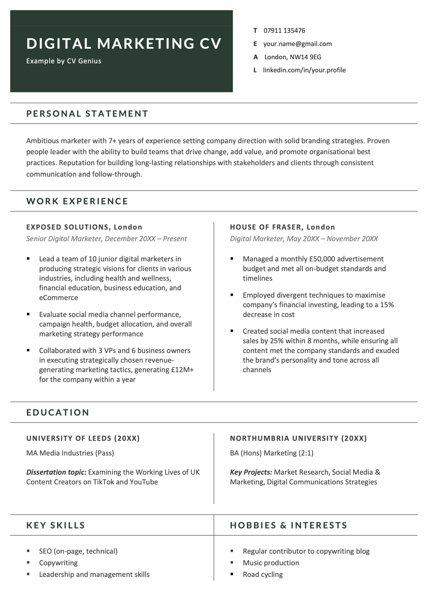 4 Digital Marketing CV Examples, Template, & Writing Tips