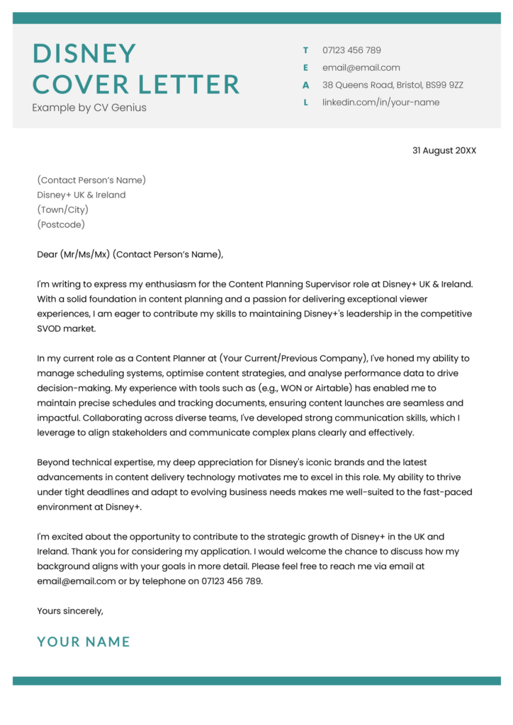 Disney Cover Letter Example & Writing Tips for 2025