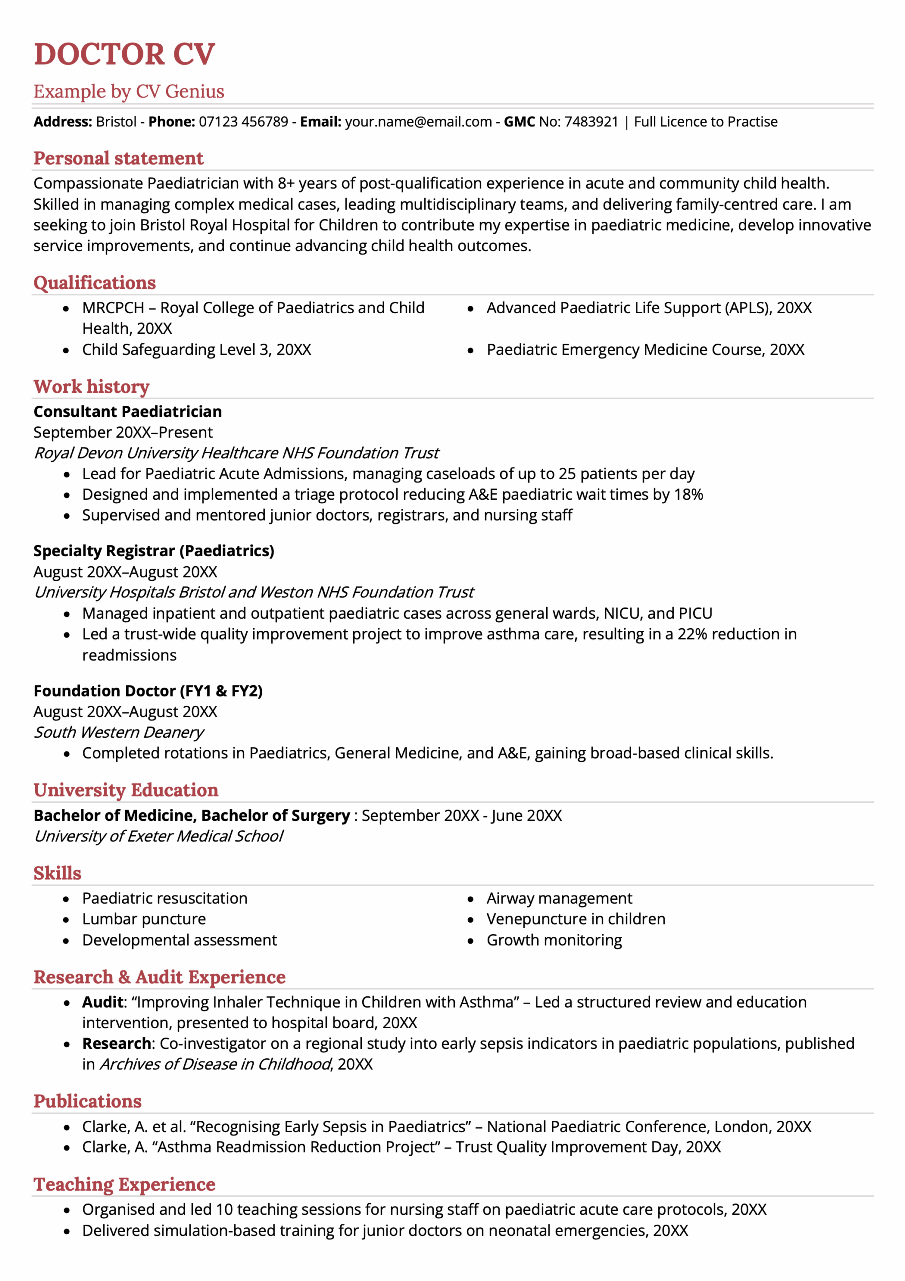 Doctor CV Examples, Template, & Writing Guide