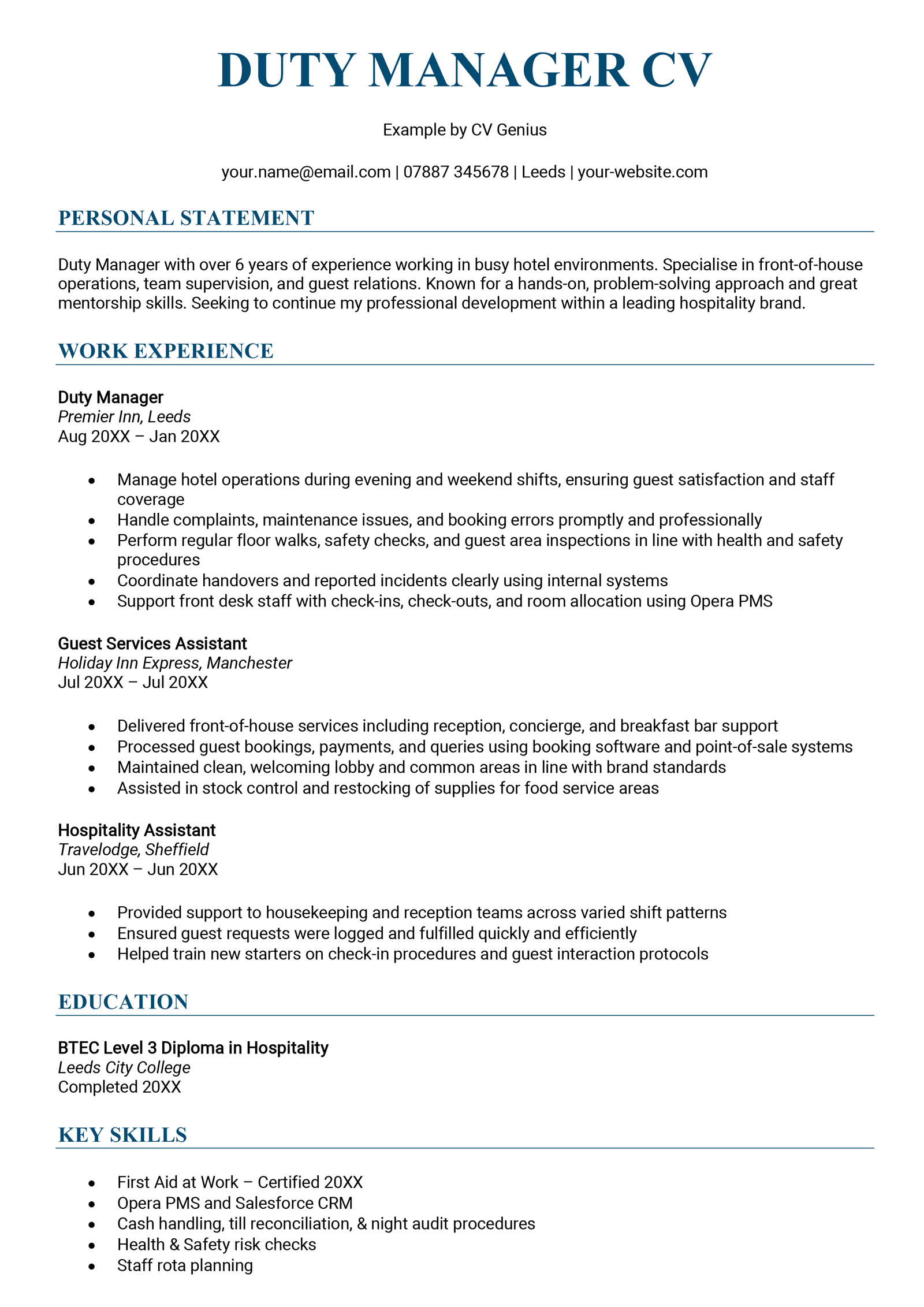 3 Hospitality CV Examples & Writing Tips for 2026