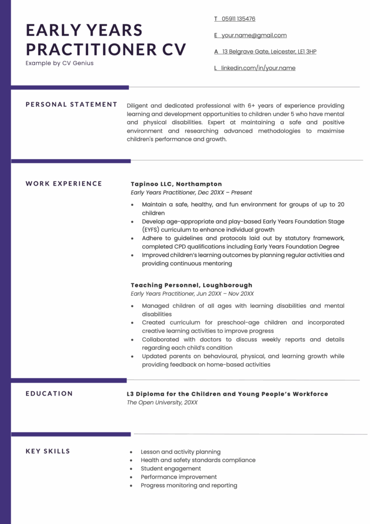 Early Years Practitioner CV Example & Writing Tips