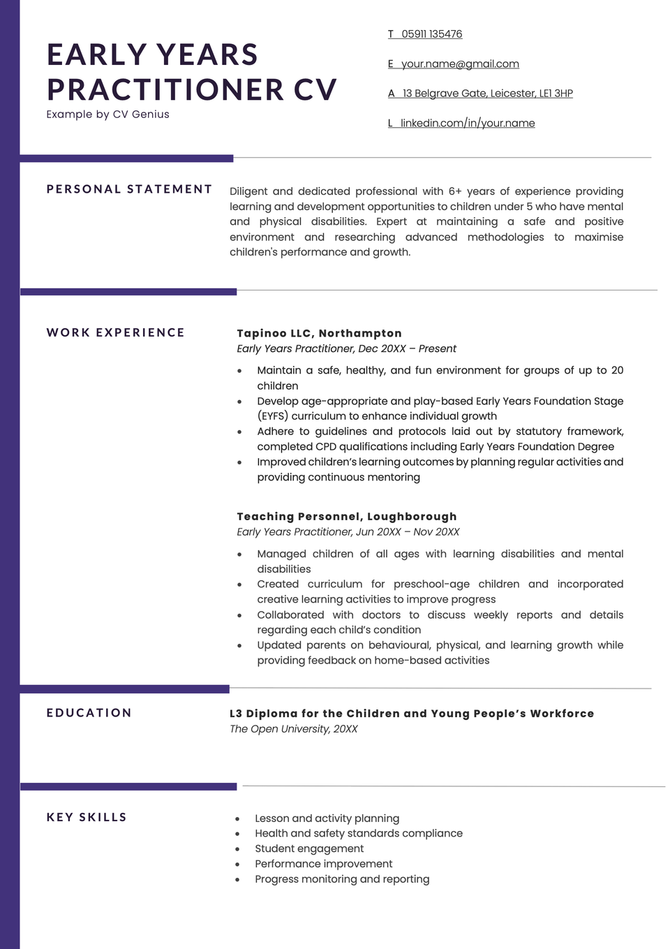 Early Years Practitioner CV Example, Skills, & Qualifications