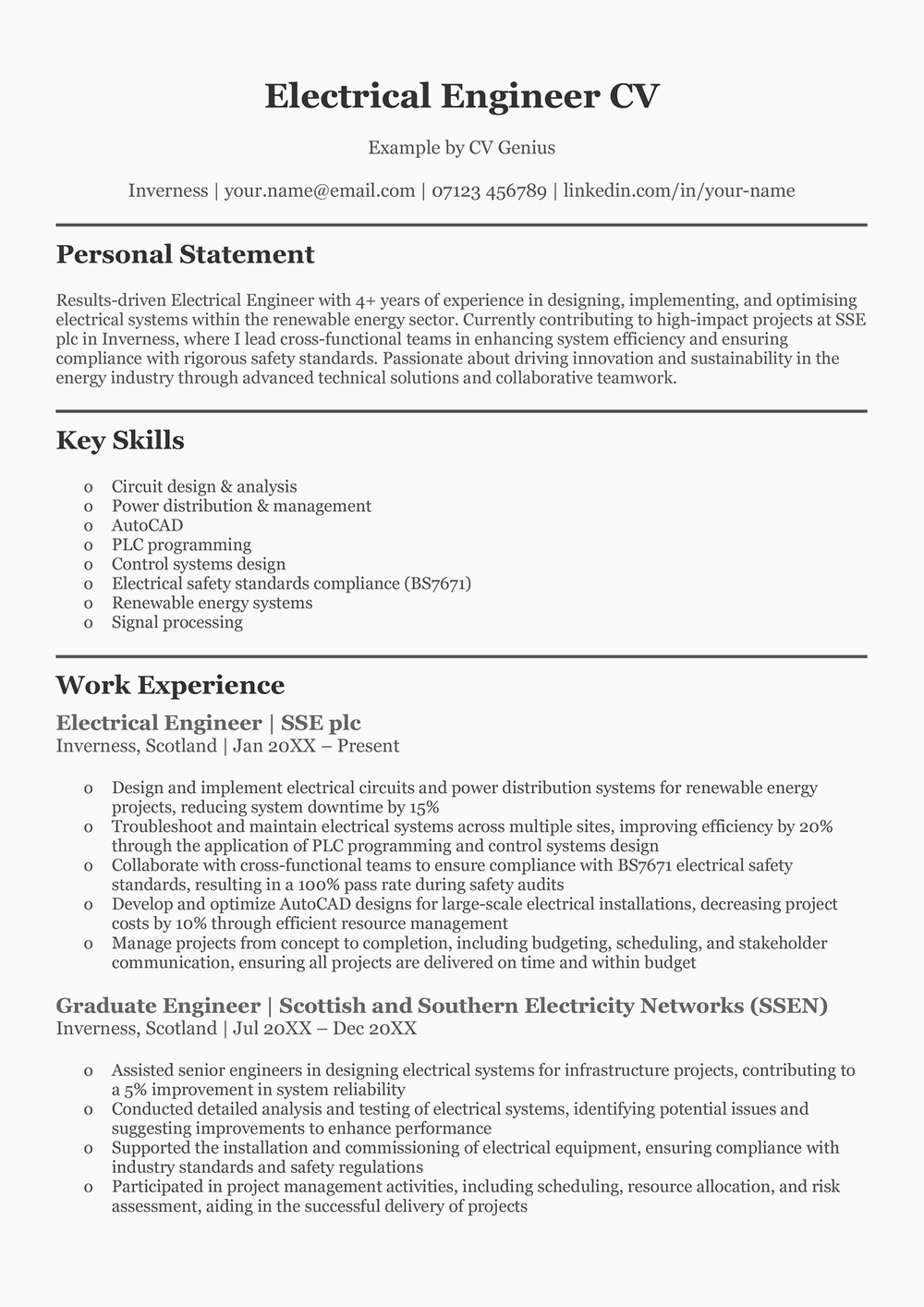 Electrical Engineer CV Example & Expert Writing Tips