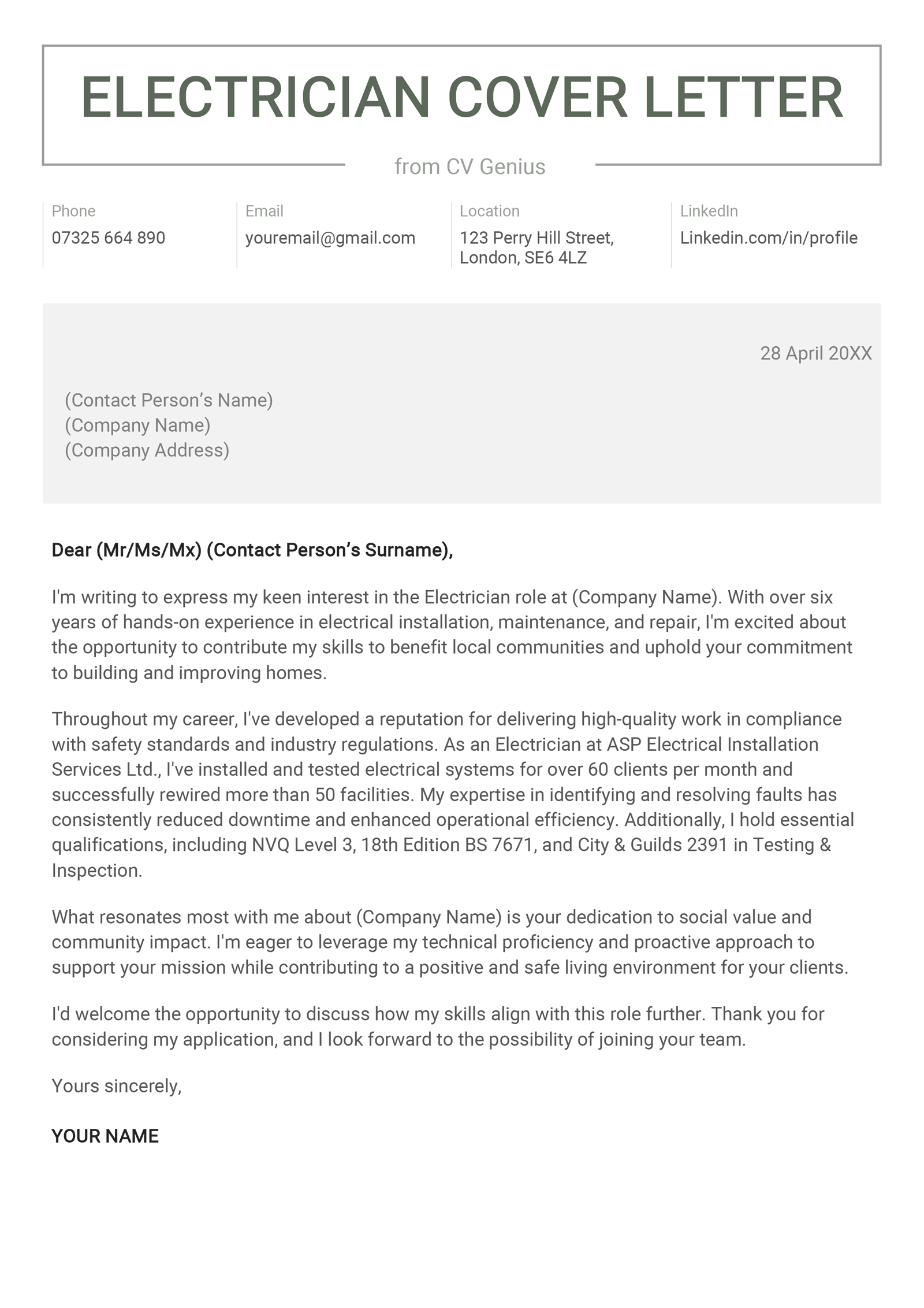 Electrician Cover Letter Example & Writing Tips for 2025