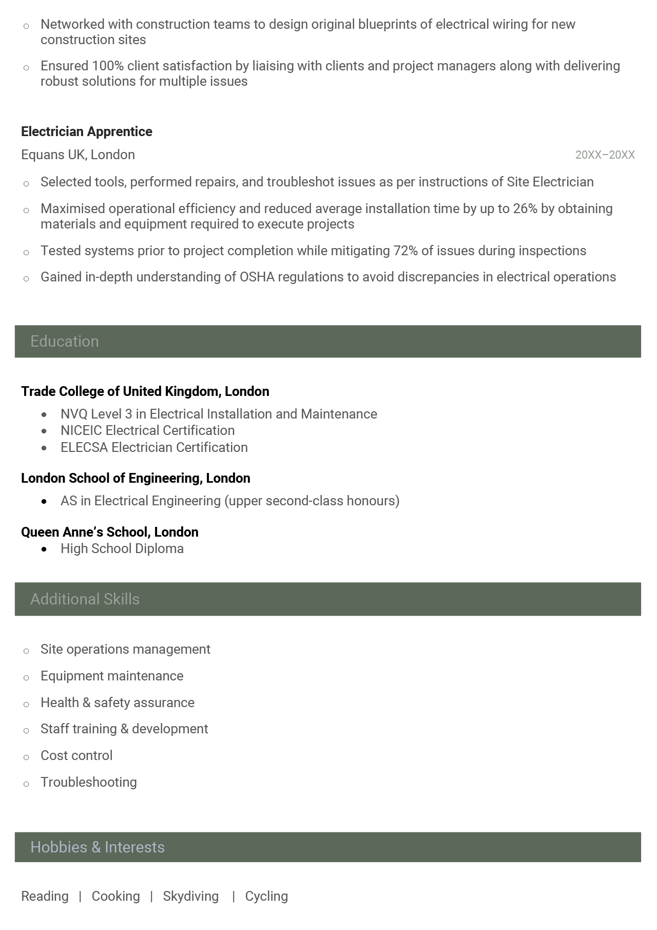 Electrician CV Example, Template, & Writing Guide for 2025