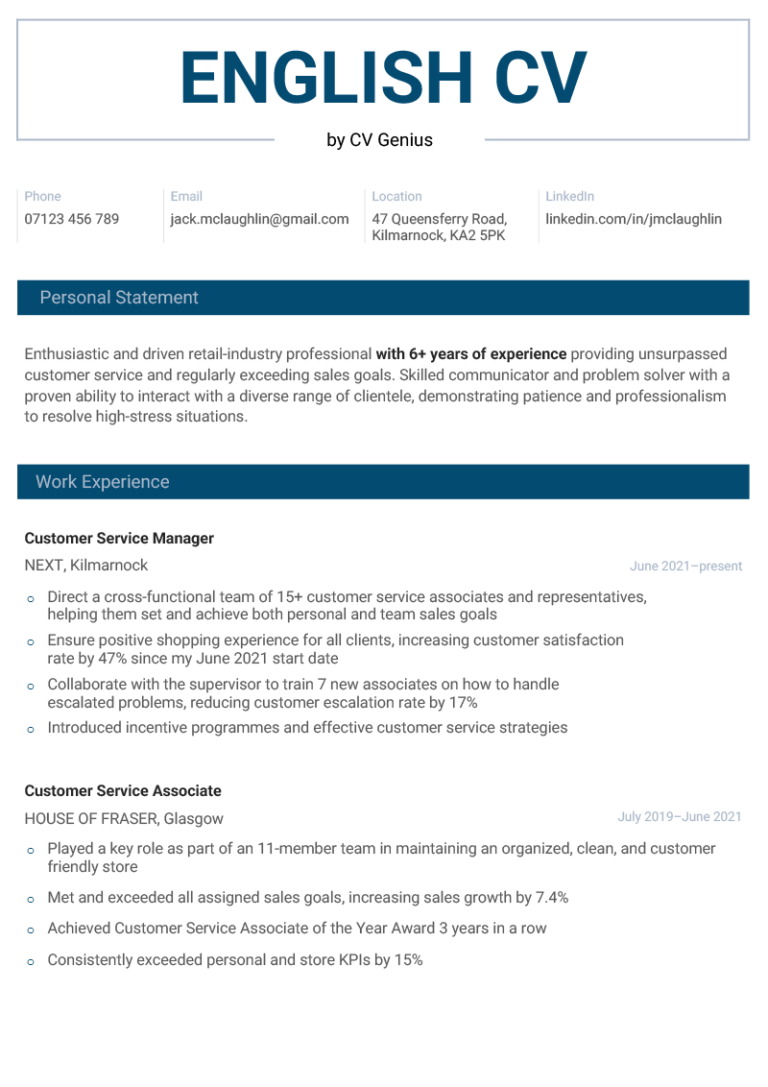 How to Write an English CV [Examples & Free Template]