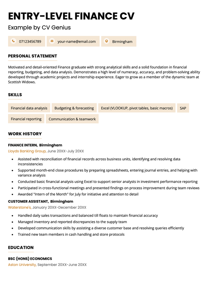 17 Finance CV Examples, Free Template, & Guide for 2026