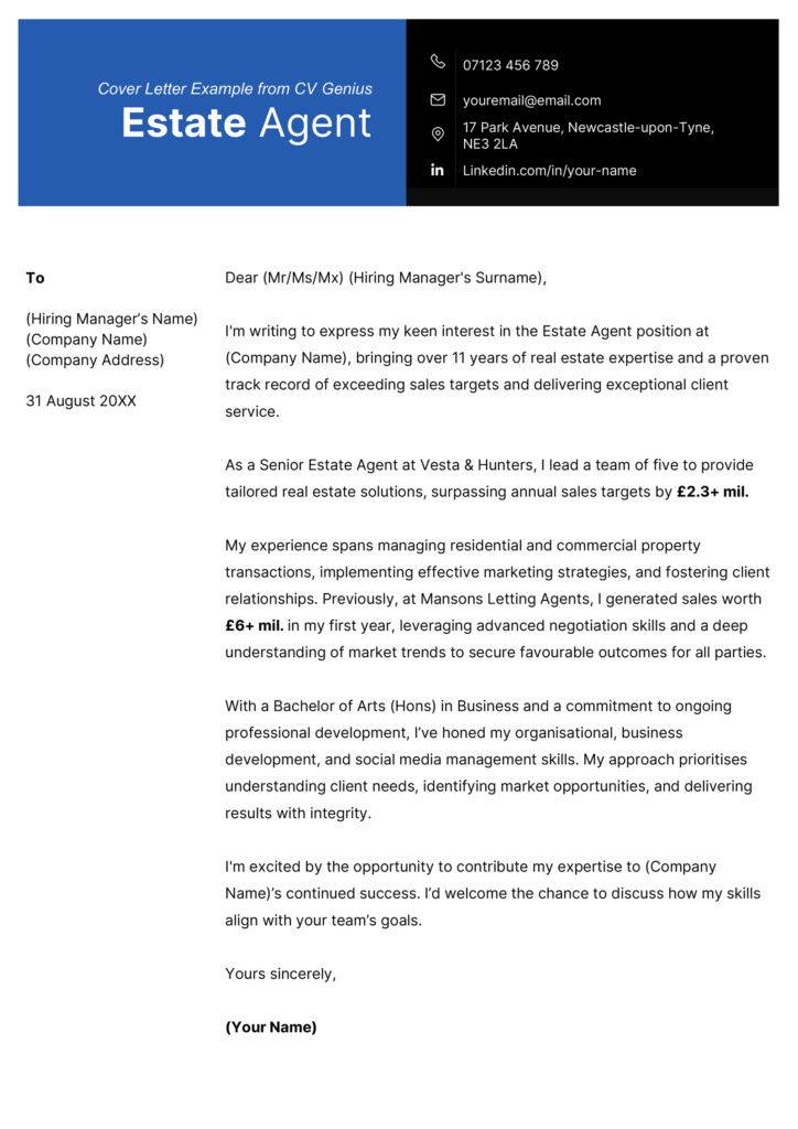Example Cover Letter for an Estate Agent & Writing Tips for 2025
