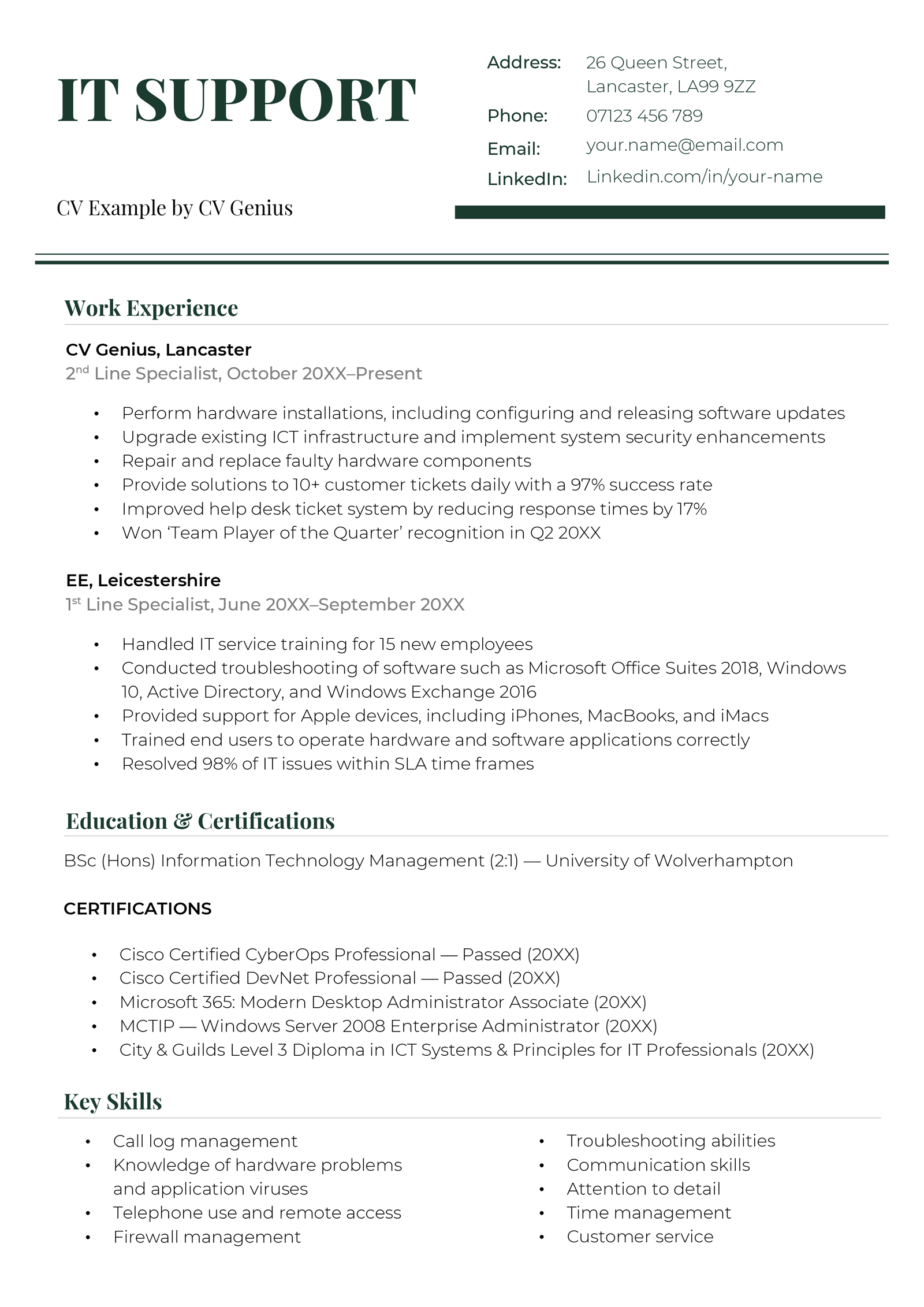 IT Support CV Examples - Free Download