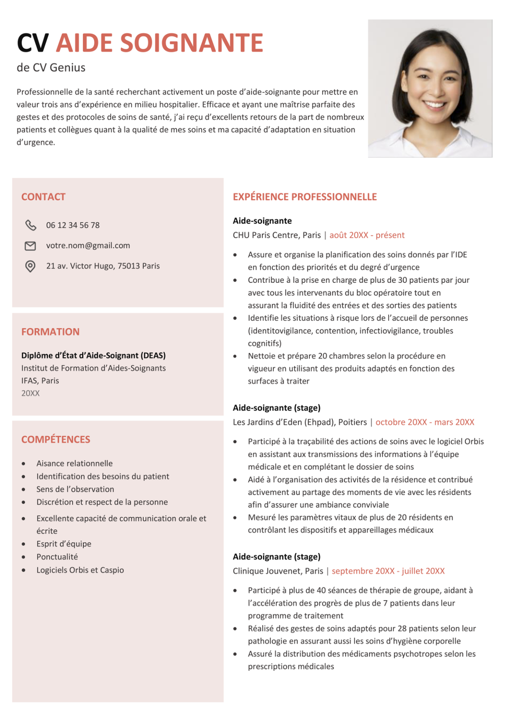 Modèle et exemple CV aide soignante