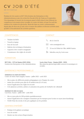 CV job d'été - exemple et modèle