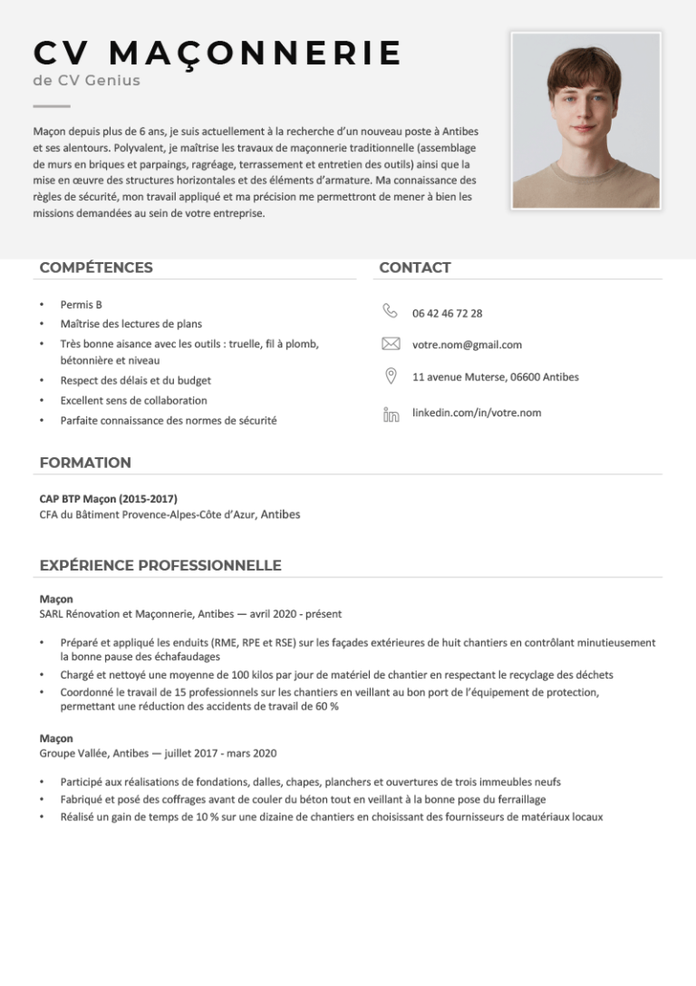 CV maçonnerie - exemple et modèle