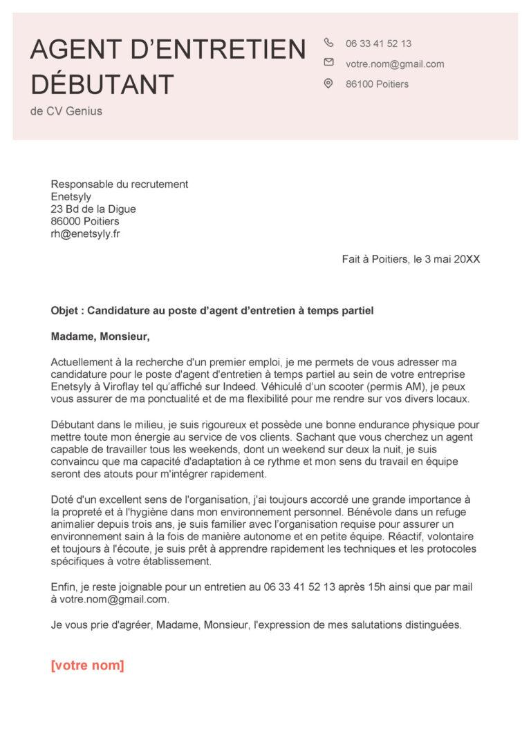Exemple de lettre de motivation agent d'entretien + conseils