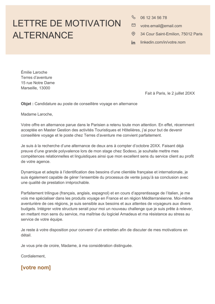 Lettre de motivation alternance - modèle et exemple