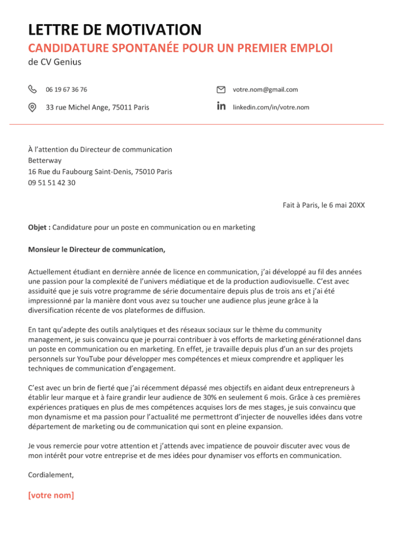 La lettre de motivation candidature spontanée – Exemples