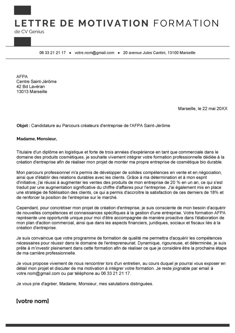 Lettre de motivation formation – Modèle et exemple