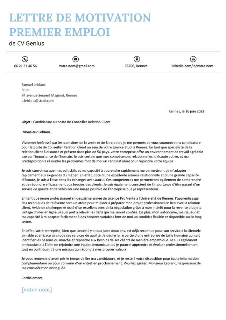 Lettre de motivation premier emploi – Conseils et exemples