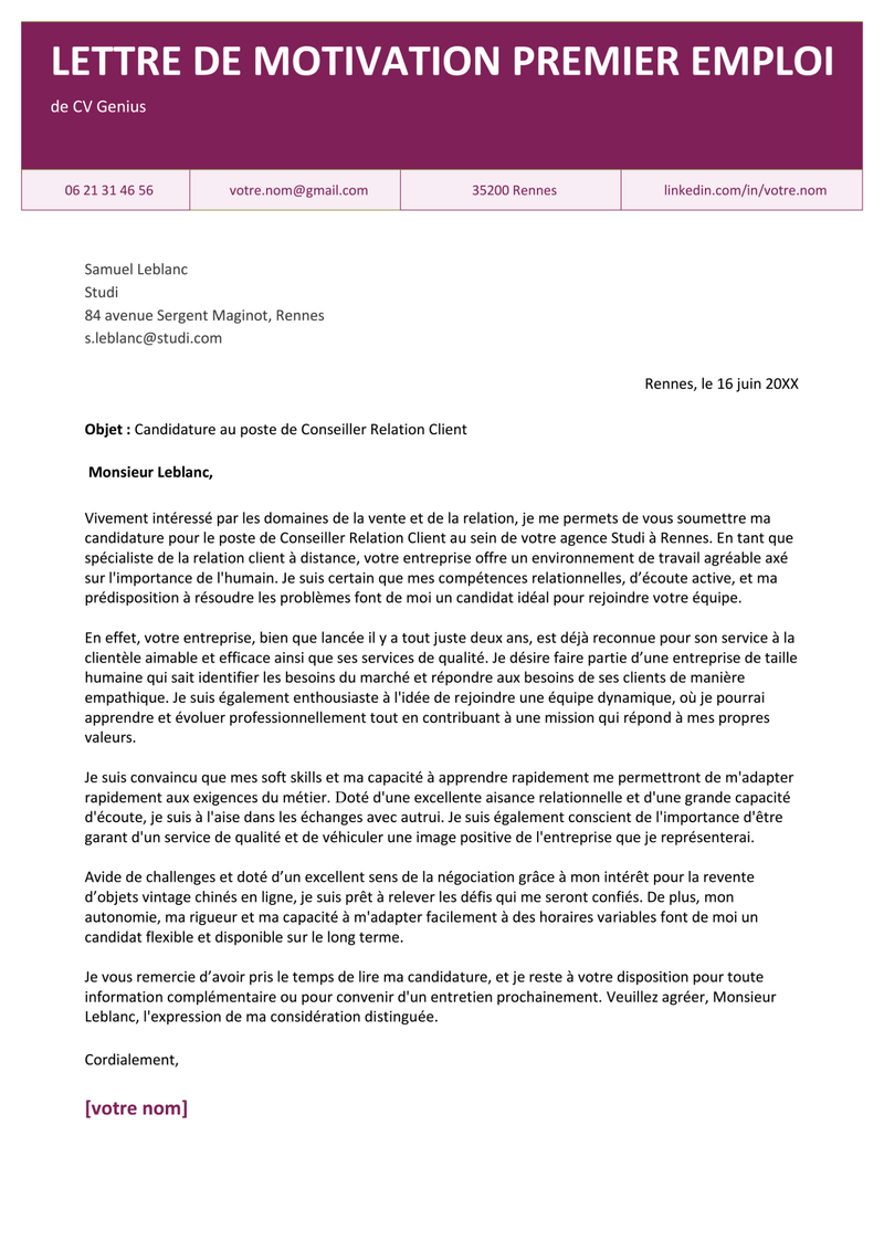 Lettre de motivation premier emploi – Conseils et exemples